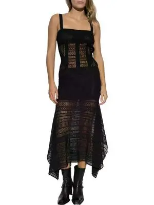 Alexander McQueen Asymmetric Lace-knit Midi Dress - Black