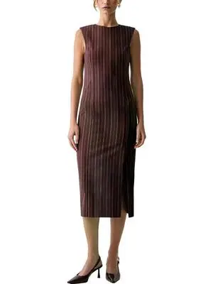 Patrizia Pepe Pinstripe-pattern Sleeveless Midi Dress - Brown
