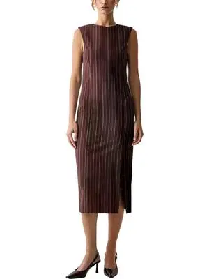 Patrizia Pepe Pinstripe-pattern Sleeveless Midi Dress - Brown