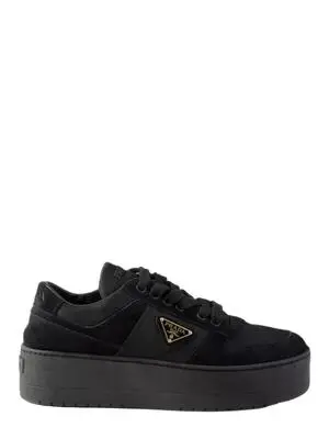 Prada Downtown Bold Re-nylon And Suede Sneakers - Black
