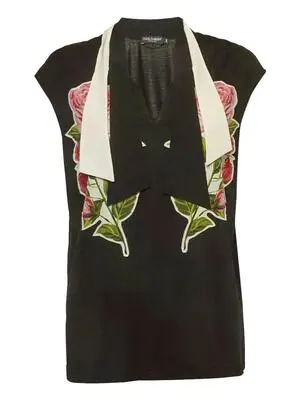 DOLCE & GABBANA Rose Appliqué Tie-collar Top