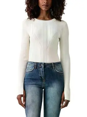 Patrizia Pepe Ribbed-knit Fly Sweater - Neutrals