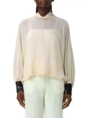 HANITA Sequin-cuff High-neck Top - Neutrals