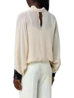 HANITA Sequin-cuff High-neck Top - Neutrals