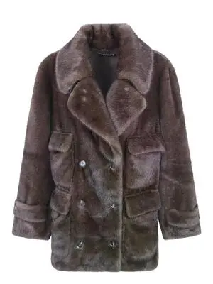 DRHOPE Double-breasted Faux-fur Coat - Brown