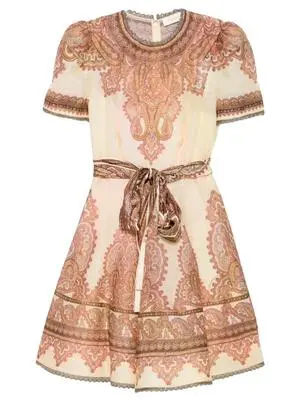 Zimmermann Paisley-print Belted Mini Dress - Neutrals