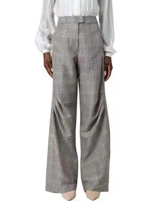 HANITA Check-pattern Wide-leg Trousers Grey