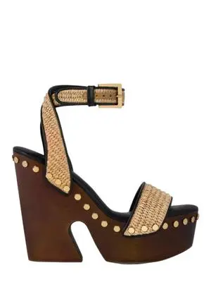 Givenchy Clog Raffia-effect Platform Sandals With Studs Detail Neutrals