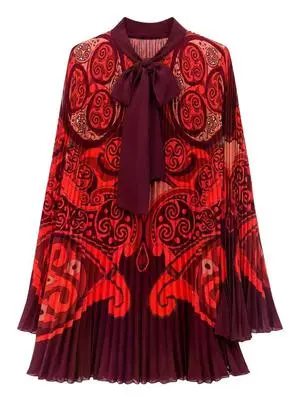 La DoubleJ Pleated Pussy-bow Blouse - Red