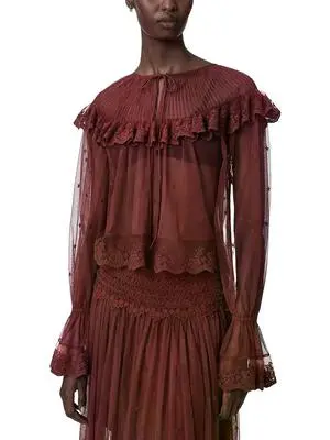 ALLSAINTS Ruffled Lace-trim Blouse Red