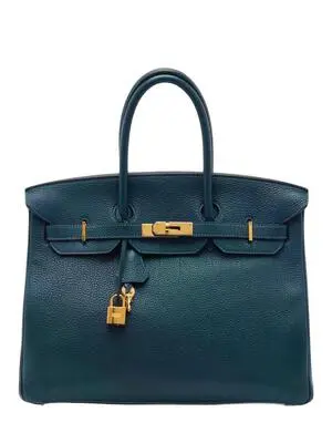 Hermès 2010s 35 Birkin Togo Leather Tote Bag Blue