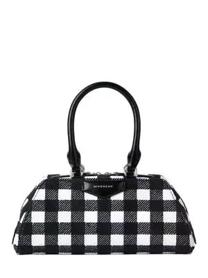 Givenchy Mini Embroidered Antigona East-west Bag With Checks - Black