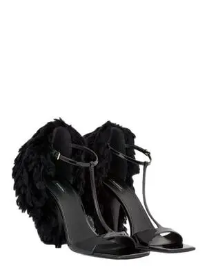 Givenchy Pompom Heeled Sandals In Patent Leather And Knit Black