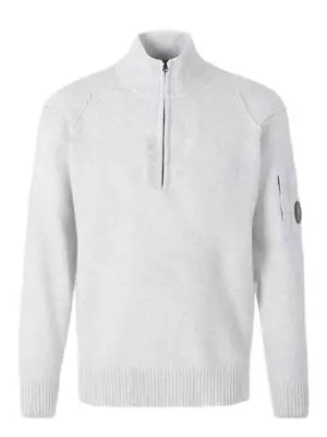 C.P. COMPANY Lambswool Lens Half Zip Sweater - Grey