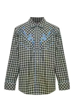 Kenzo Wildflower Floral-embroidered Checked Shirt - Black