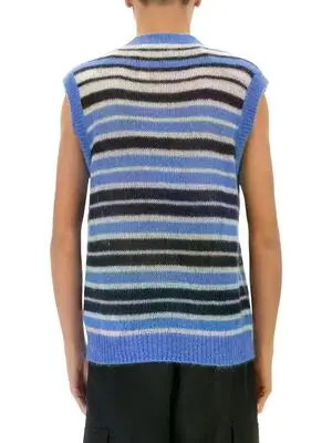Marni Striped V-neck Knitted Vest - Blue
