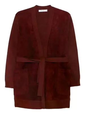 Max Mara Suede-panelled Belted Cardigan - Red