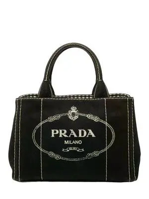 Prada 2013-2026 Small Canvas Canapa Logo Tote Satchel - Black