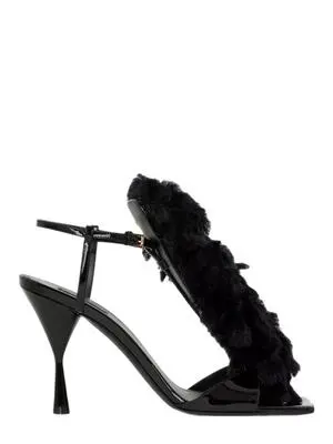 Givenchy Pompom Heeled Sandals In Patent Leather And Knit - Black