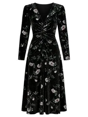 TRAFFIC PEOPLE Swan Song Black Metallic Floral Long Sleeve Blain Midi Dress Black