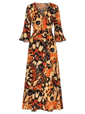 TRAFFIC PEOPLE Metamorphosis Orange Butterfly Wing Print Deme Maxi Dress