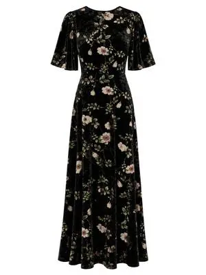 TRAFFIC PEOPLE Swan Song Metallic Floral Velvet Rene Maxi Dress - Black