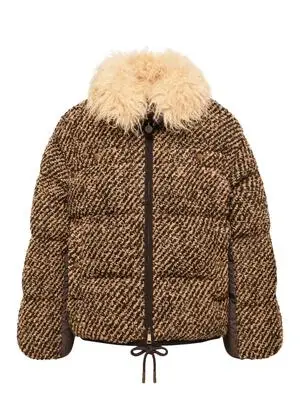 Moncler Dynamique Bouclé Short Down Jacket Brown
