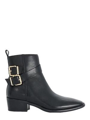 DUNE Pattin Buckle-embellished Leather Ankle Boots Black Leather