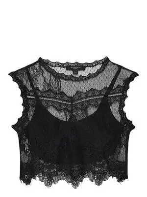 ALLSAINTS Eliza Lace-overlay Cropped Woven Top - Black