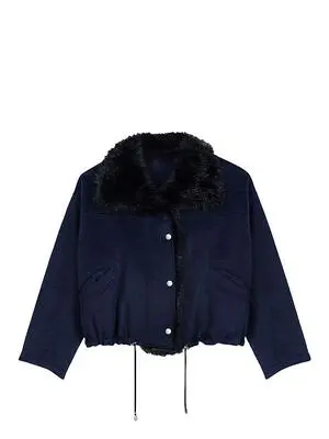 Maje Double-faced Contrast-collar Wool-blend Coat - Navy