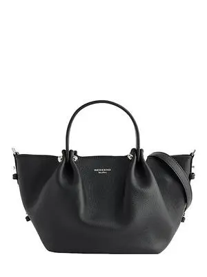 Max Mara Logo-embossed Leather Handbag - Black