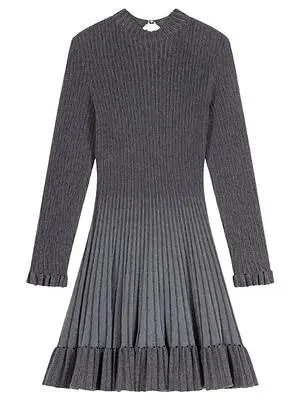 Maje Ribbed High-neck Stretch-knit Mini Dress - Grey