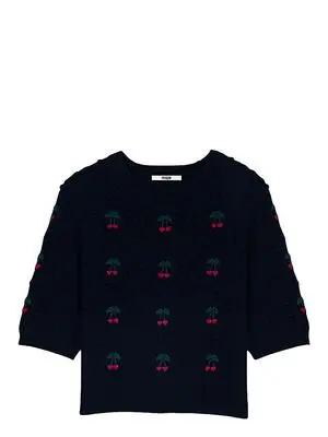 MAJE Cherry-embroidered Bobble-knit Wool Jumper 12
