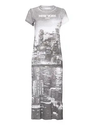 COACH Postcard Graphic Cotton T-shirt Dress - Grey Multi.