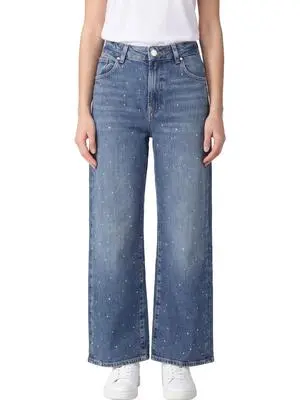 7 For All Mankind High-waisted Wide Leg Jeans In Denim With Rhinestone Application - Blue