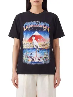 Casablanca Graphic Print Organic Cotton Crew Neck T-shirt - Black