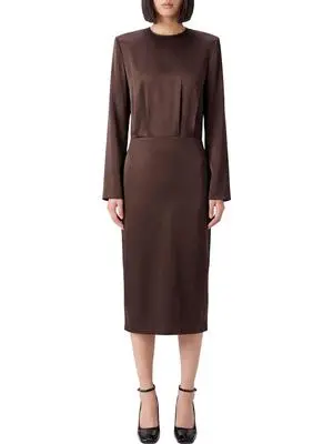 Federica Tosi Long-sleeved Satin Midi Sheath Dress - Brown
