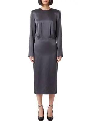 Federica Tosi Long-sleeved Satin Midi Sheath Dress - Grey