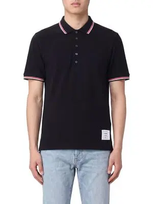Thom Browne Short-sleeve Cotton Polo Shirt With Contrast Trims - Black