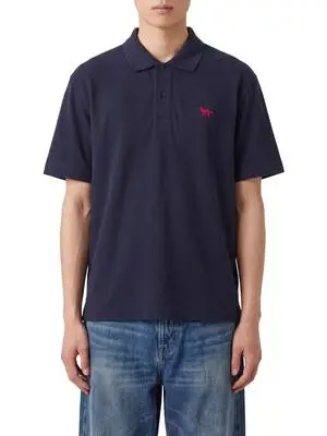 Maison Kitsuné Short-sleeve Cotton Polo Shirt With Contrast Logo - Navy