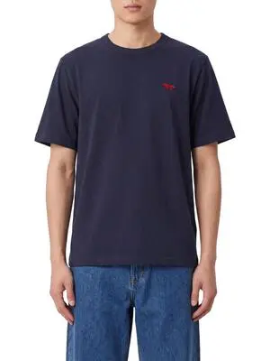 Maison Kitsuné Crewneck Cotton T-shirt With Contrast Chest Logo Navy