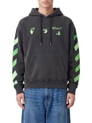 Off-White Relaxed Fit Cotton Hoodie With Arrow Print - Black