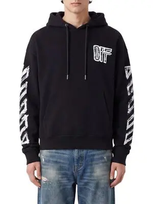 Off-White Relaxed Fit Cotton Hoodie With Monogram Arrow Print - Black
