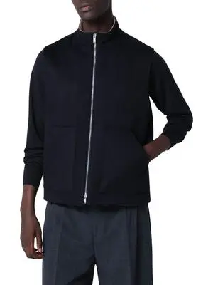 LARDINI High-neck Knitted Wool Gilet With Zip Closure Blue
