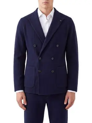 LARDINI Double-breasted Slim Fit Wool Blazer With Classic Lapels - Blue