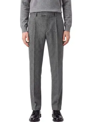 LARDINI Prince Of Wales Pleated Sartorial Trousers In Cotton Blend - Grey