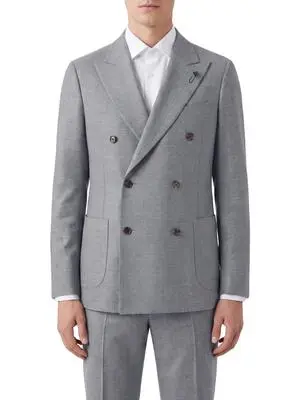 LARDINI Double-breasted Merino Wool Blazer With Peak Lapels - Grey