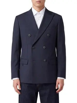 RRD Double-breasted Peak Lapel Blazer In Wool Blend - Blue