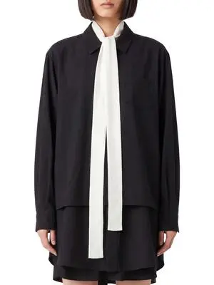 SACAI X CARHARTT WIP Long Crêpe Shirt Dress With Asymmetric Hem - Black