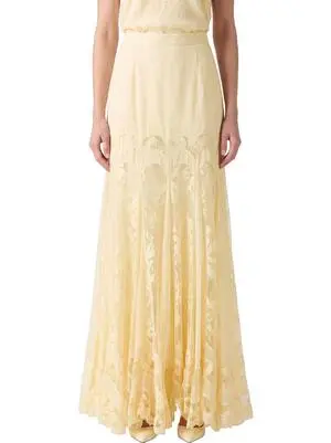 Zimmermann High-waisted Silk Crêpe Long Skirt With Lace Inserts Beige
